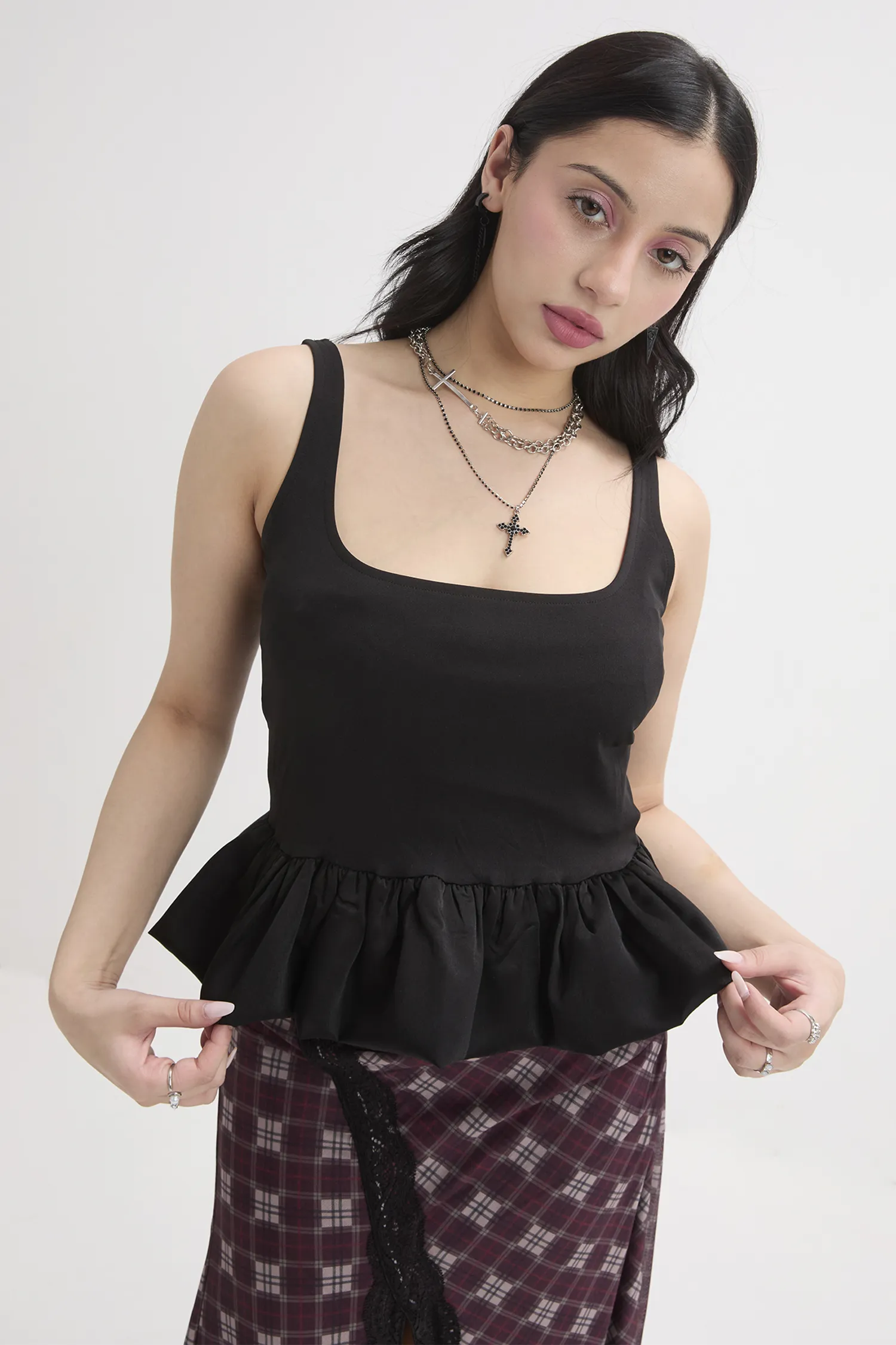 Solid Black Peplum Top - NEWME