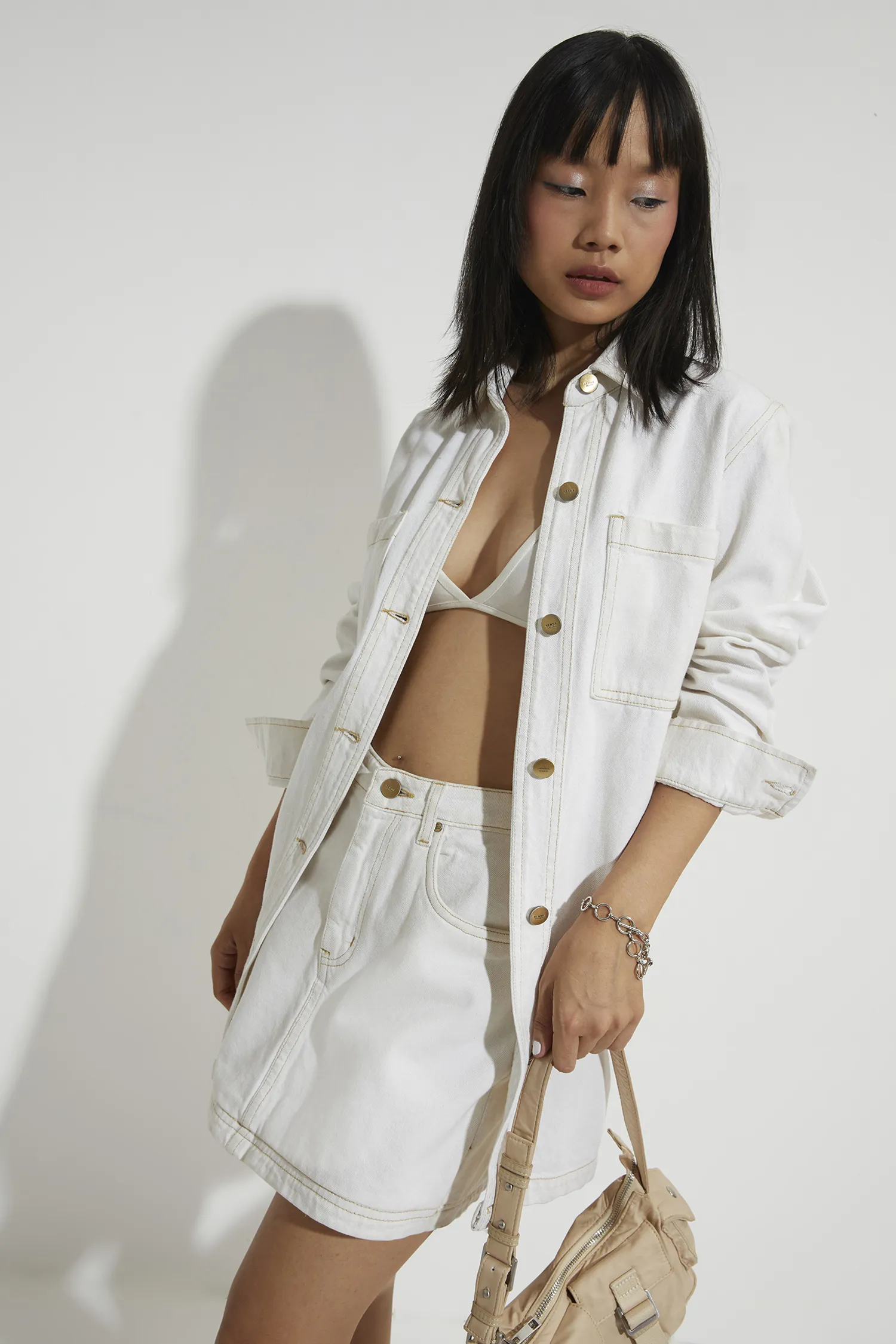 White Solid Jacket Skirt Coord Set - NEWME