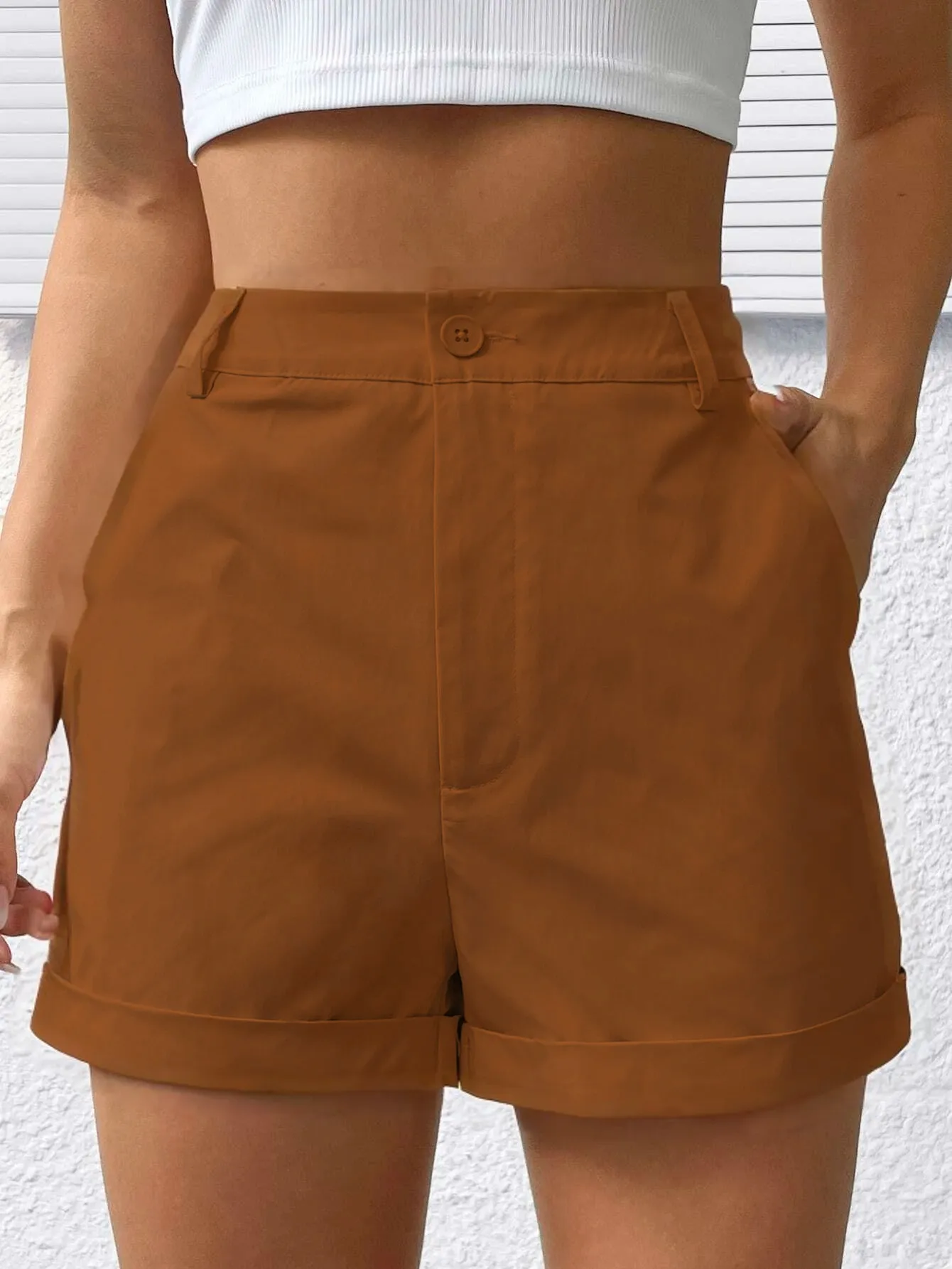 Brown High Rise Shorts - NEWME
