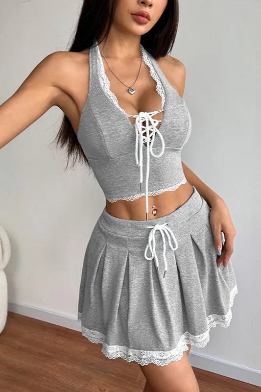Grey Halter Neck Coord Set - NEWME