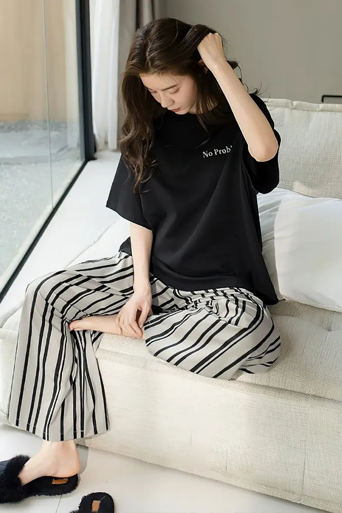 Black Striped Relaxed Coord Set - NEWME