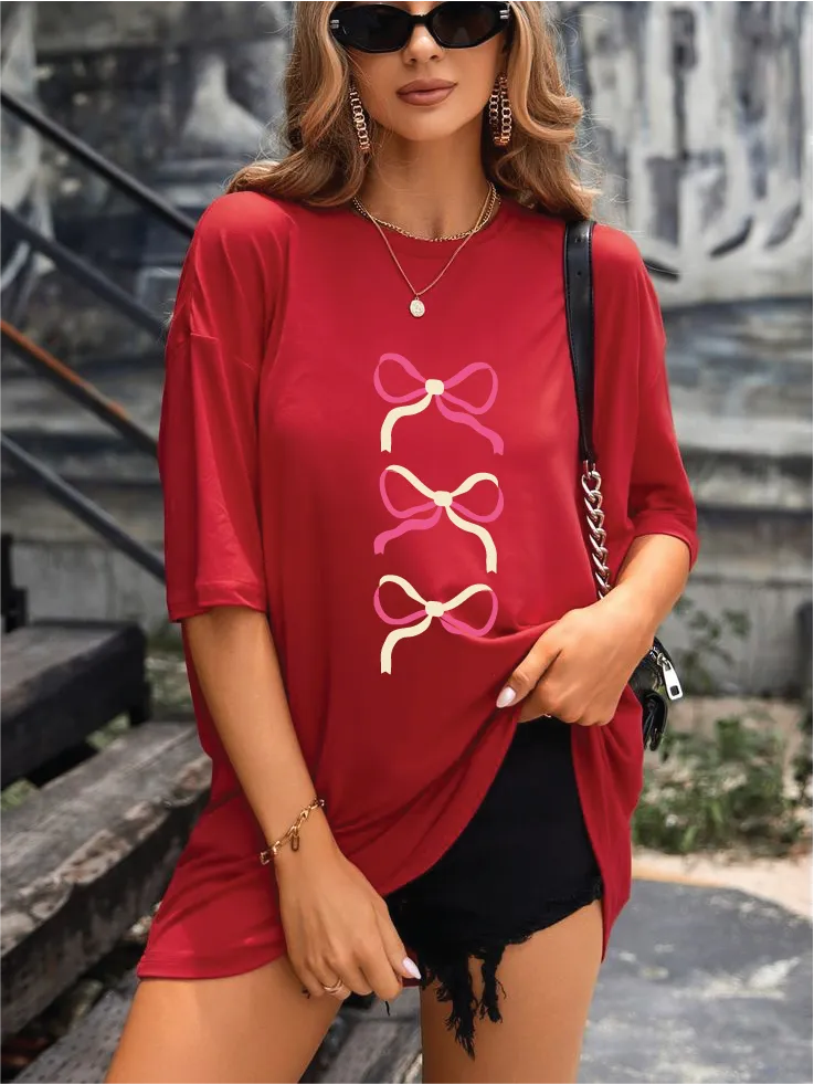 Red Bow Grphic Tshirt - NEWME