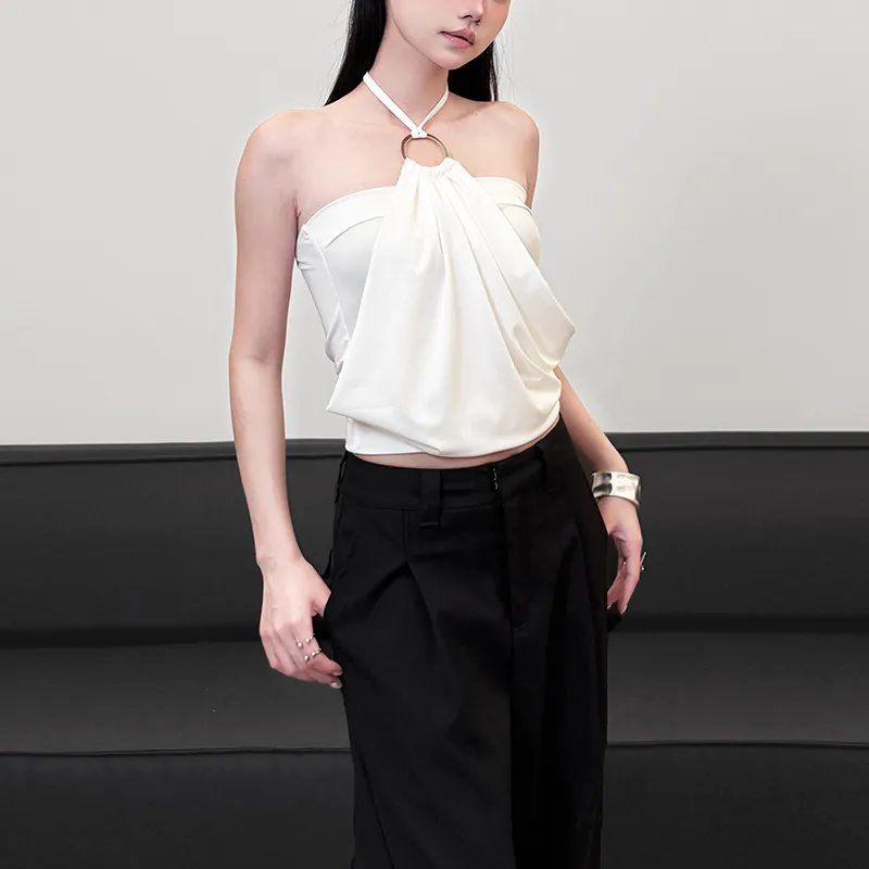 White Halter Neck Tieup Top - NEWME