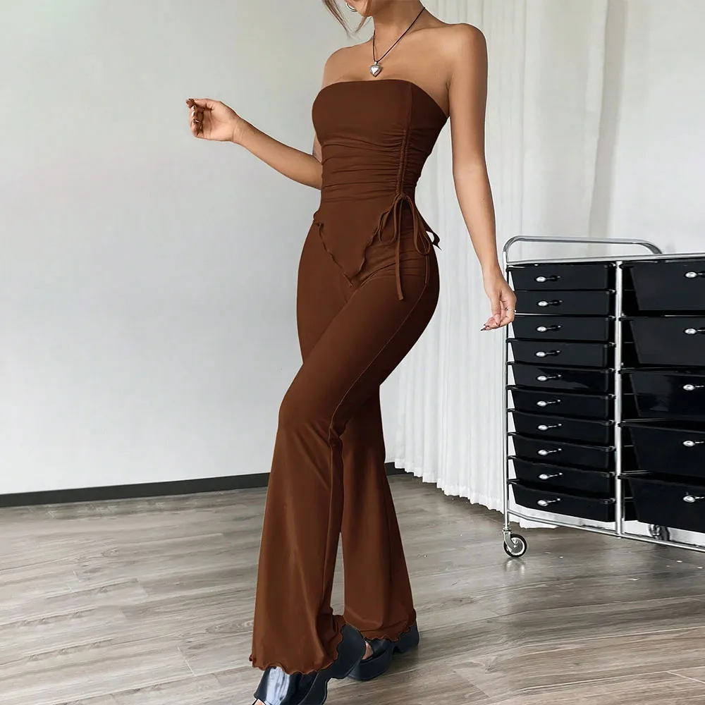 Solid Tube Neck Bootcut Coord Set - NEWME