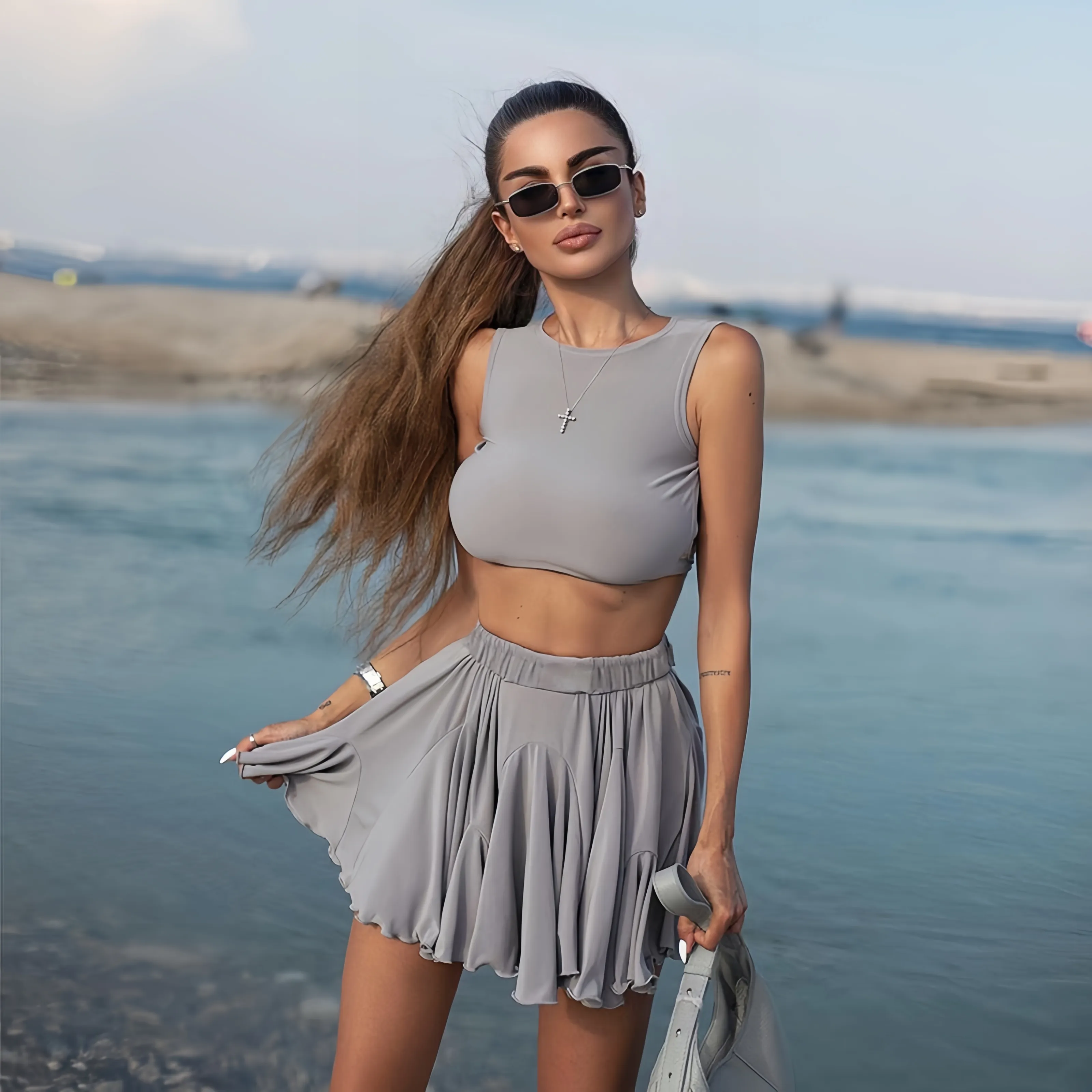 Grey Skater Skirt Coord Set - NEWME