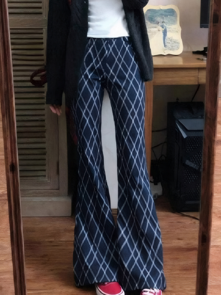 Midrise Blue Checkered Trousers - NEWME