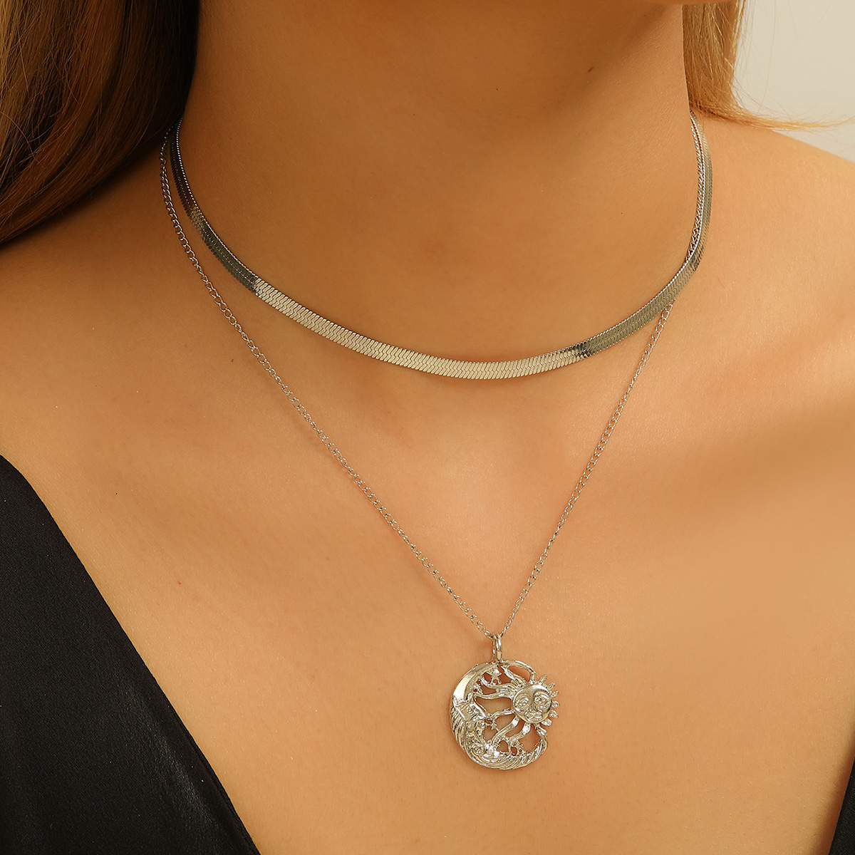 Imitation Grey Charmed Pendant Necklace - NEWME