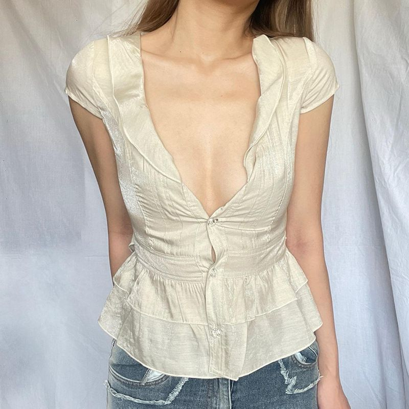 Off White Ruffled Scoop Neck Top - NEWME