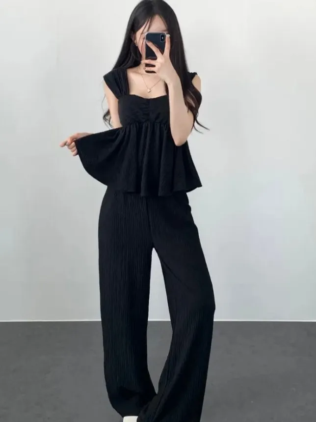 Black Peplum Top Coord Set - NEWME