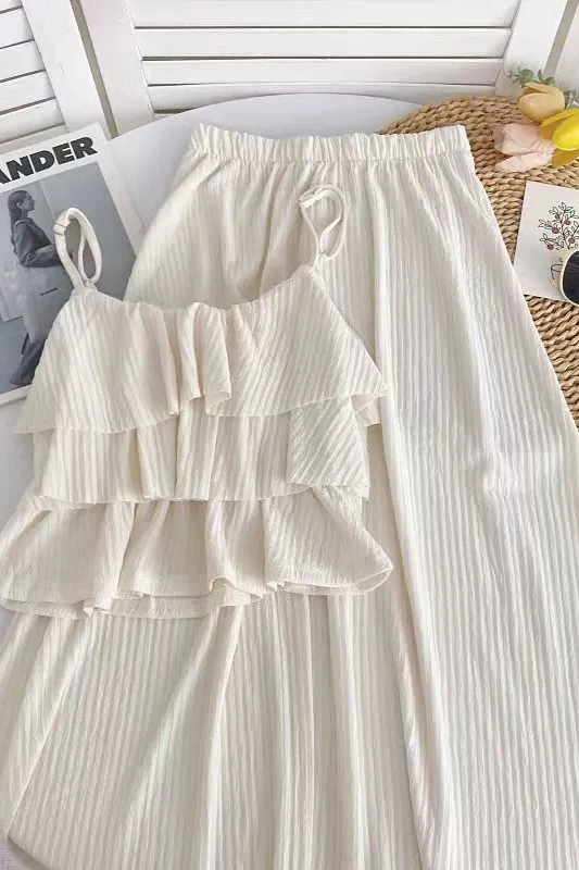 White Ruffled Trouser Coord Set - NEWME