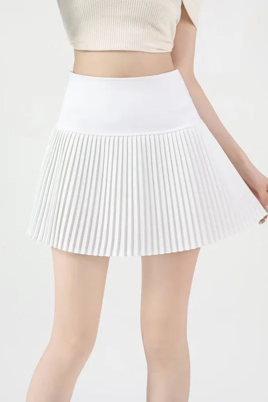 White Solid Pleated Mini Skirt - NEWME