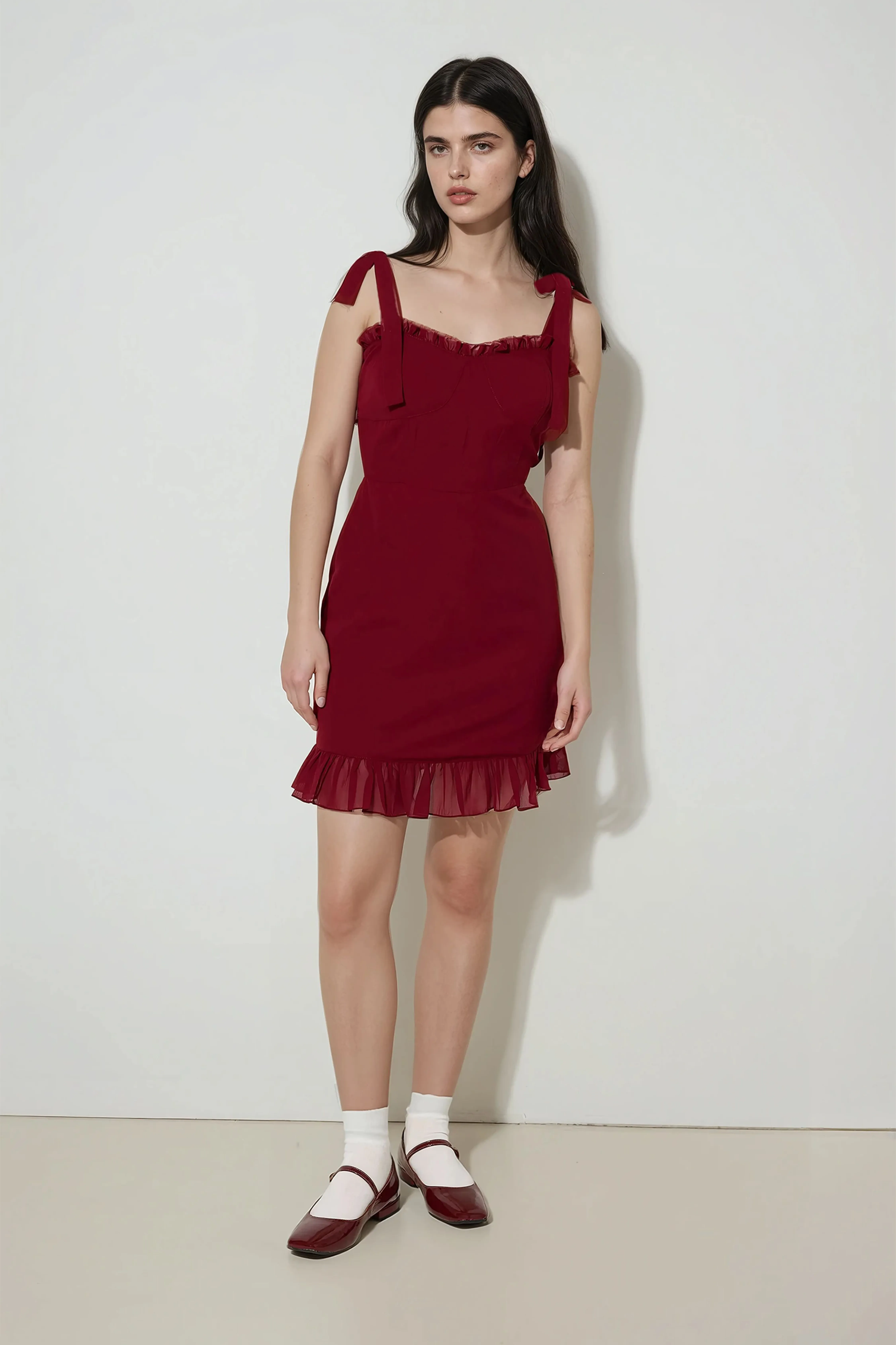 Maroon Princess Seam Detailed A-Line Dress - NEWME