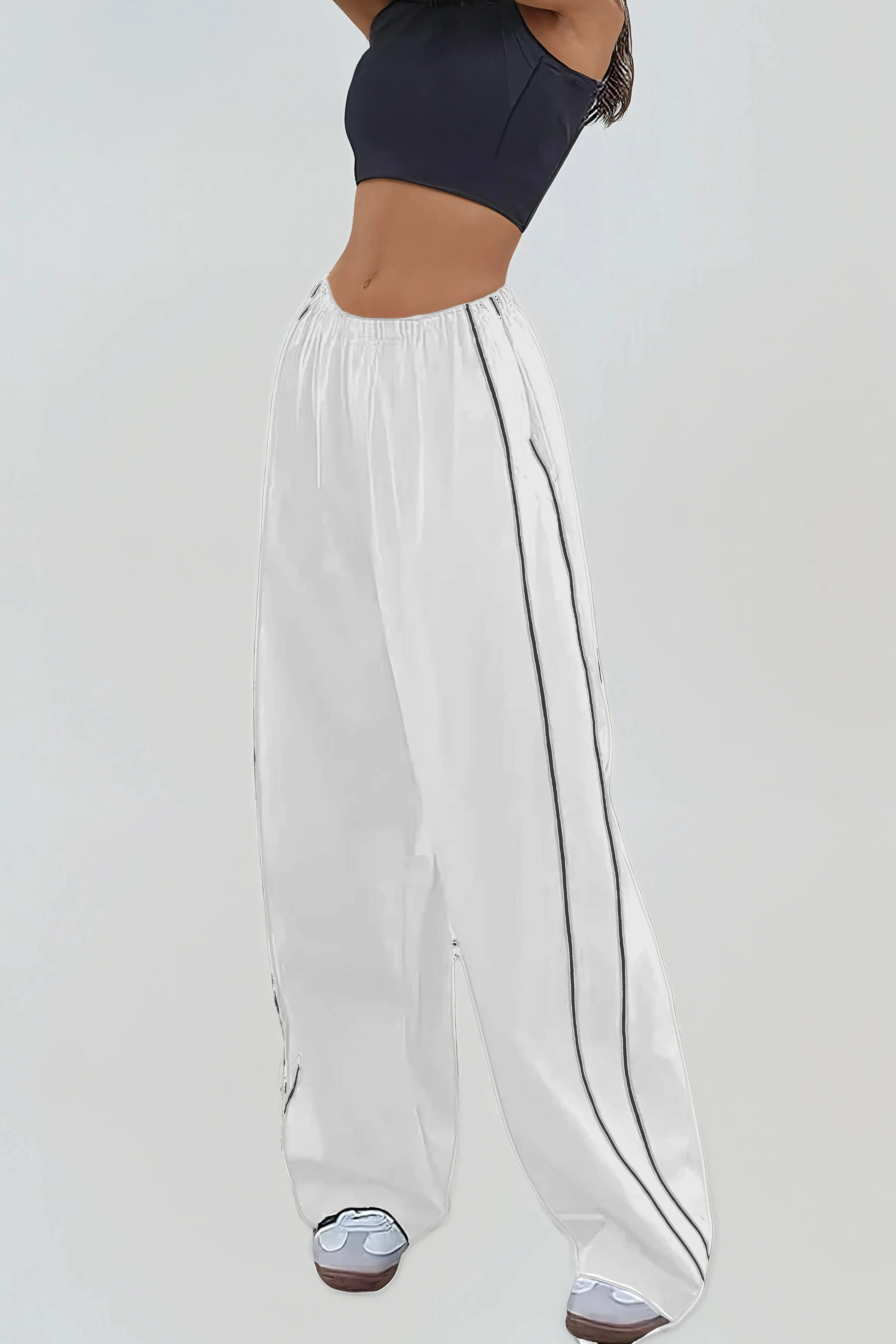 White Drawstring Casual Trousers - NEWME