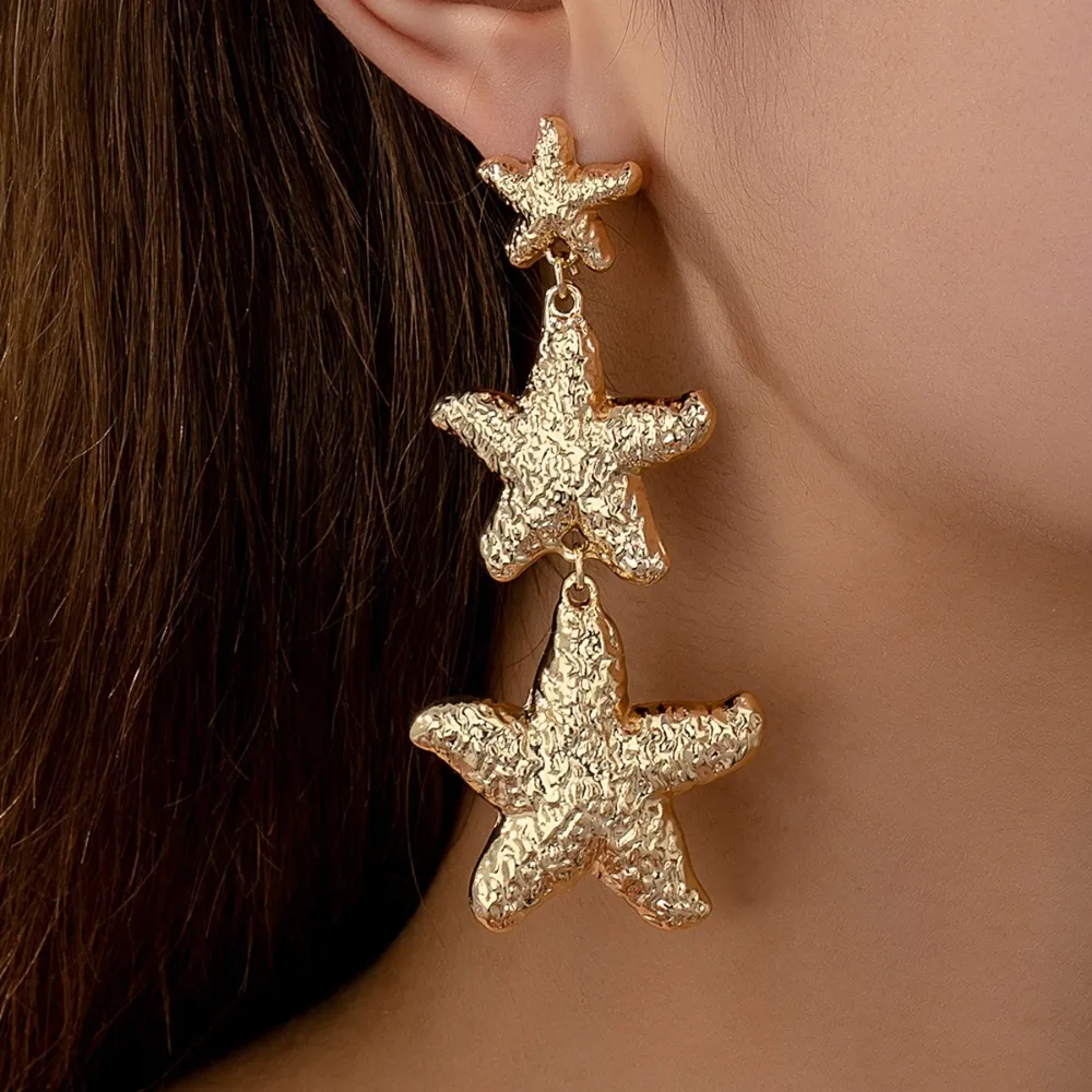 Gold Imitation Shell Shaped Chandelier Earrings - NEWME