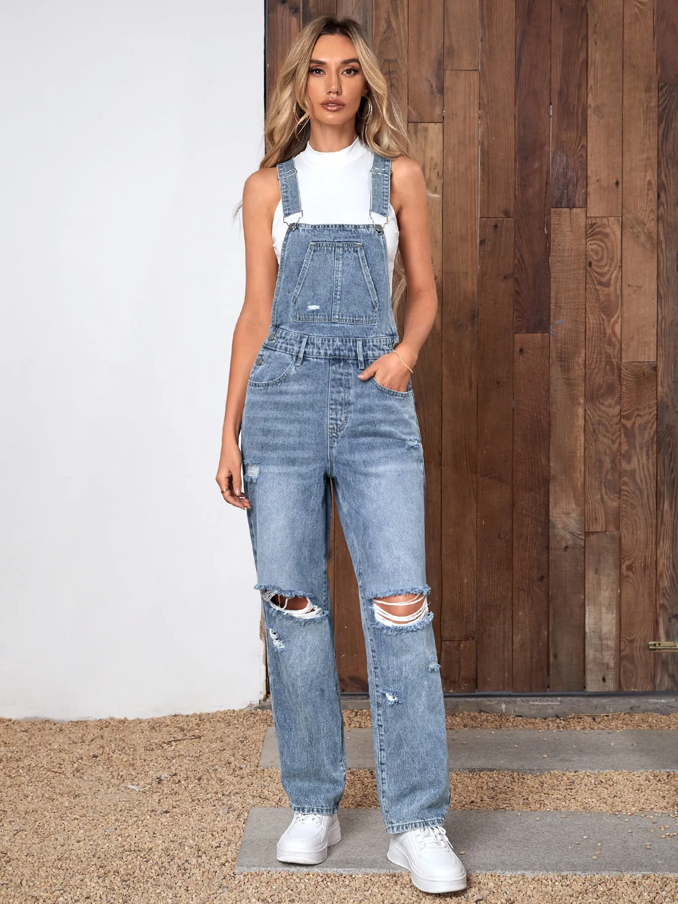 Blue Denim Pocket Detailing Dungaree - NEWME