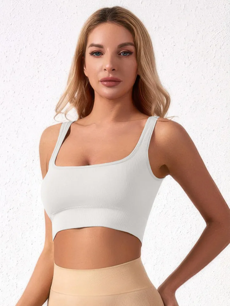White Solid Slip On Sports Bra - NEWME