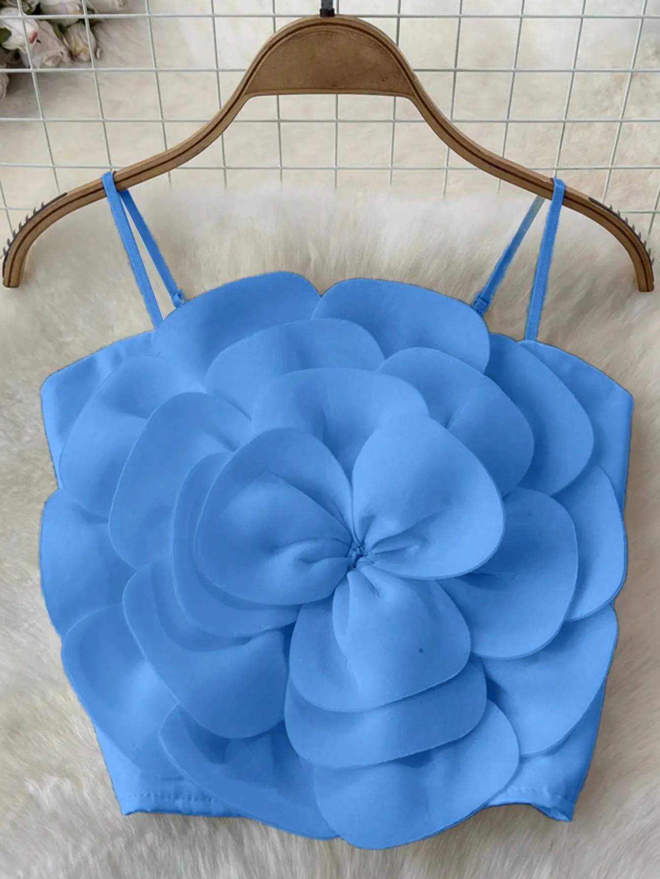 Blue Structured Floral Crop Top - NEWME