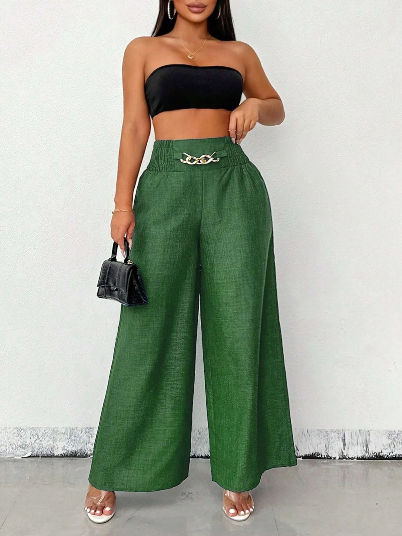 Green Textured Flared Trouser - NEWME