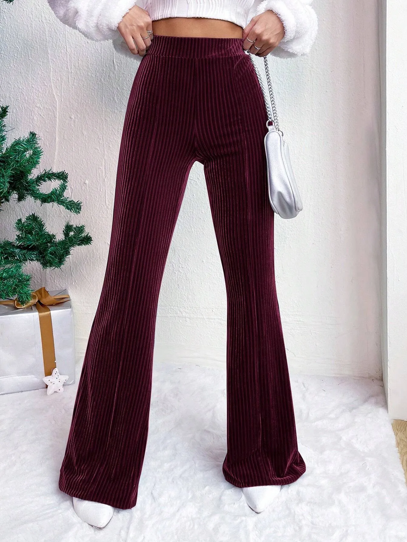 Burgundy Textured Bell Bottoms Trouser - NEWME