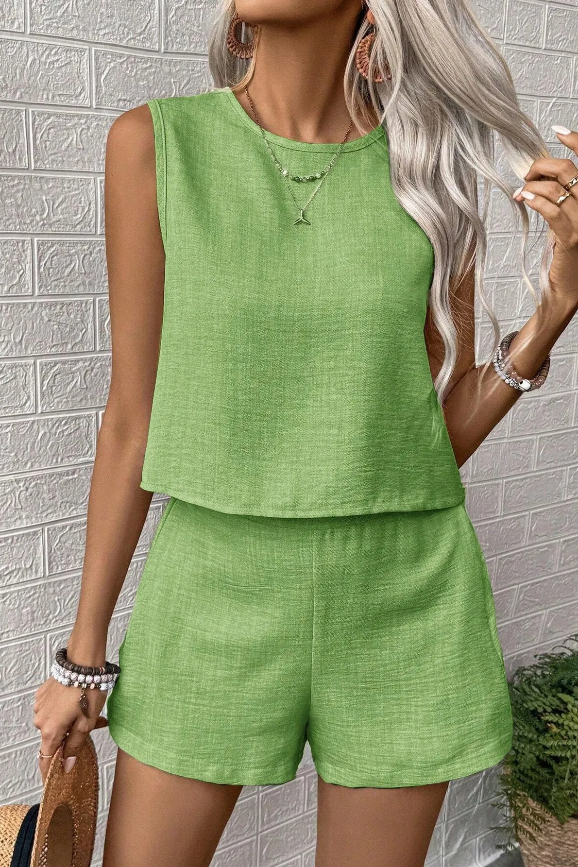 Light Green Solid Shorts Co Ord Set - NEWME