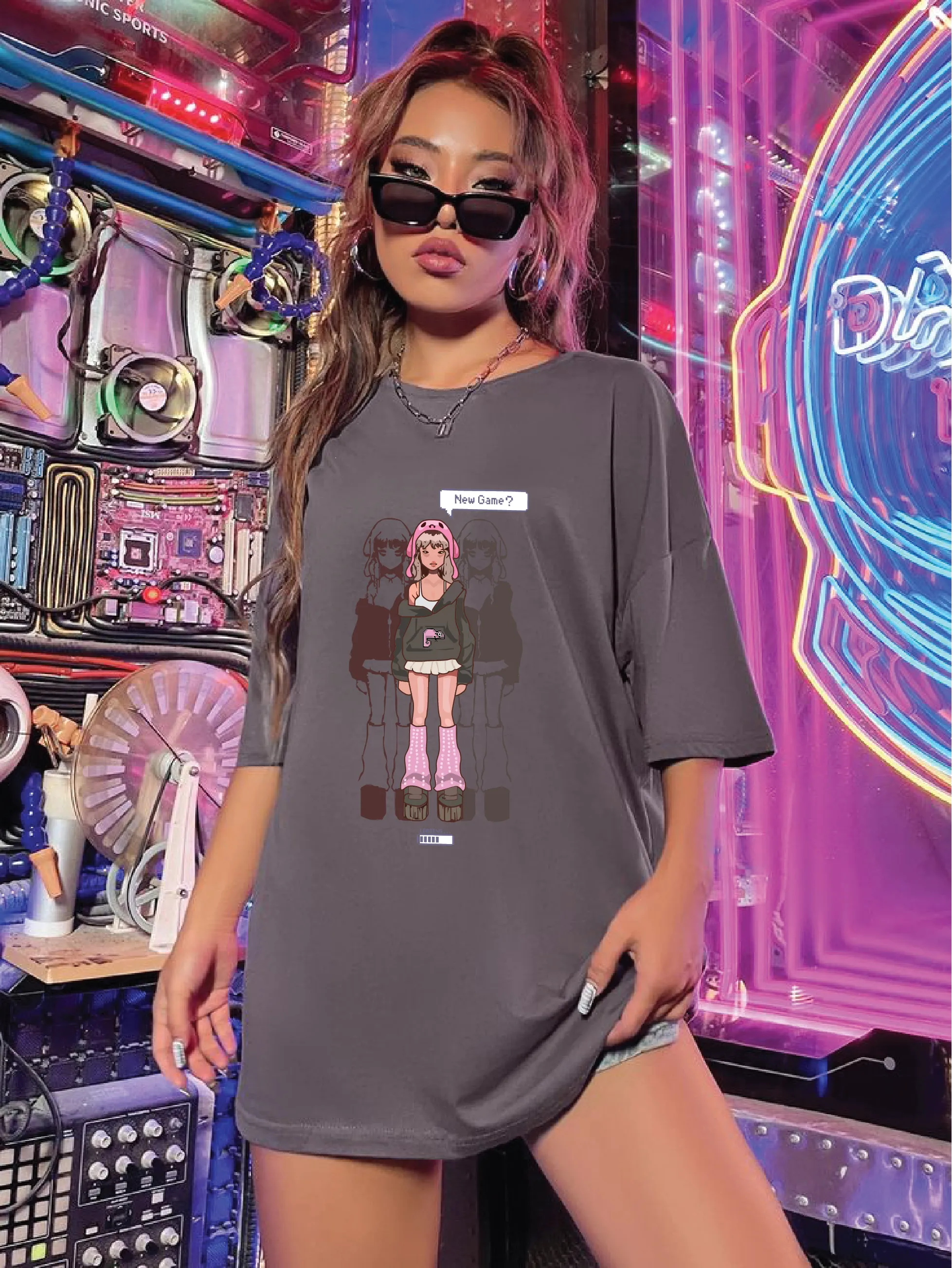 Grey Graphic Oversized Tshirt - NEWME