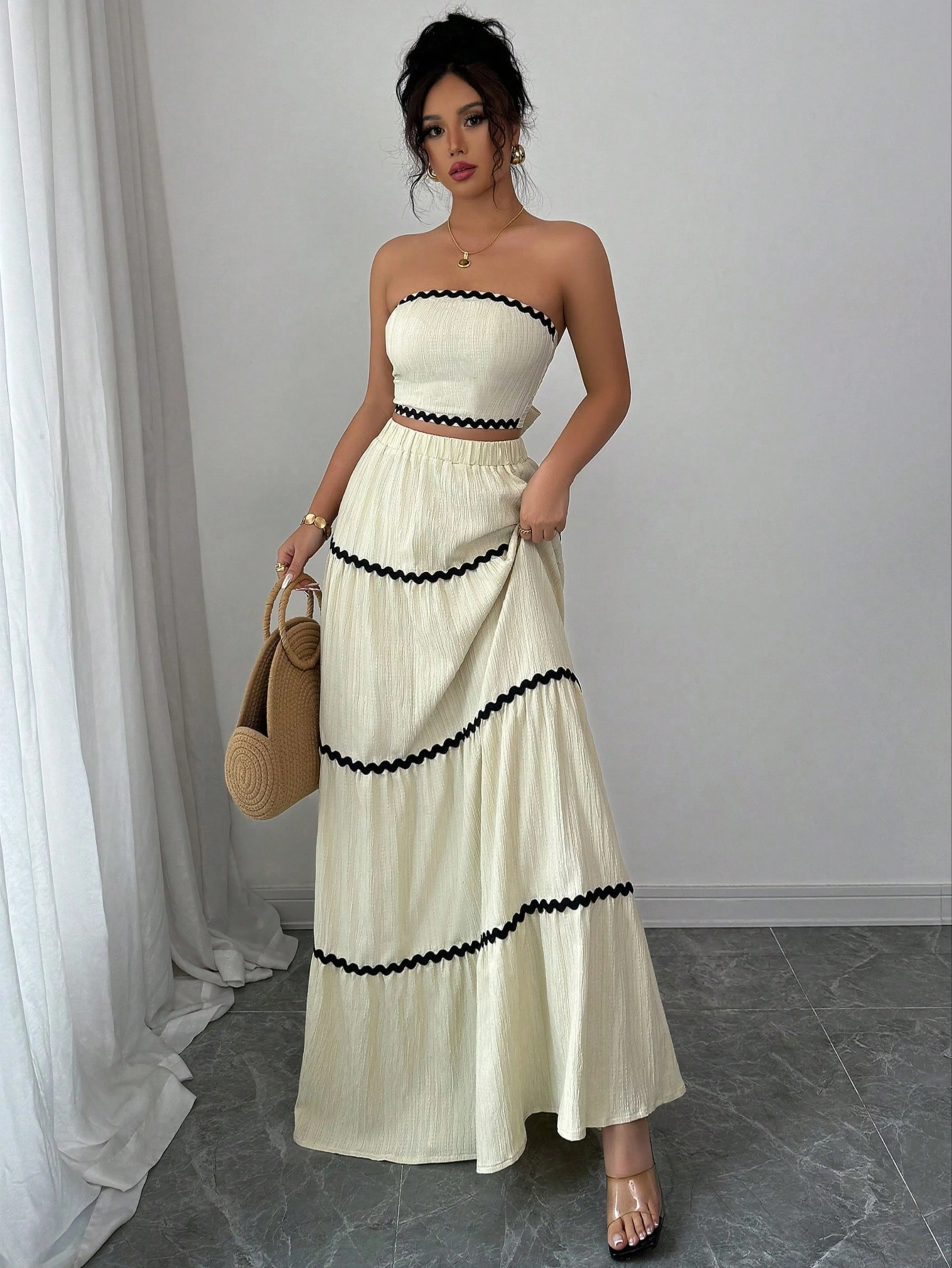 Off White Tieup Skirt Coord Set - NEWME