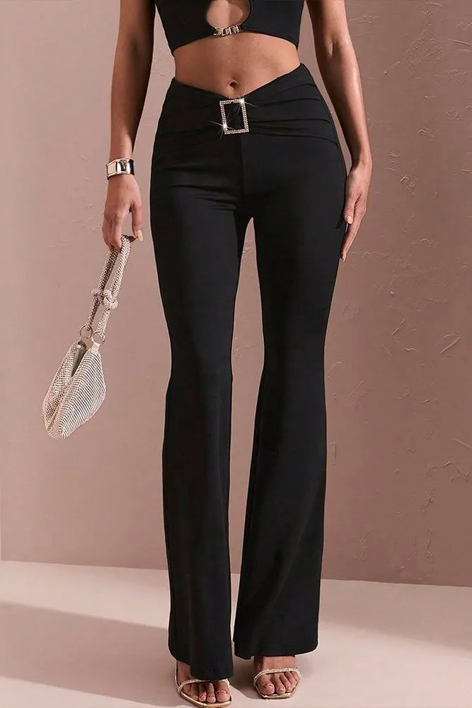 Belted Black Highrise Bootcut Pants - NEWME
