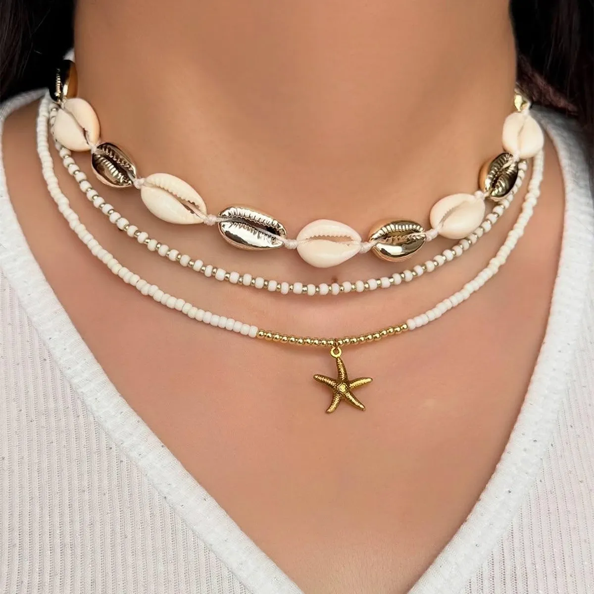 White Shell Layered Necklace - NEWME