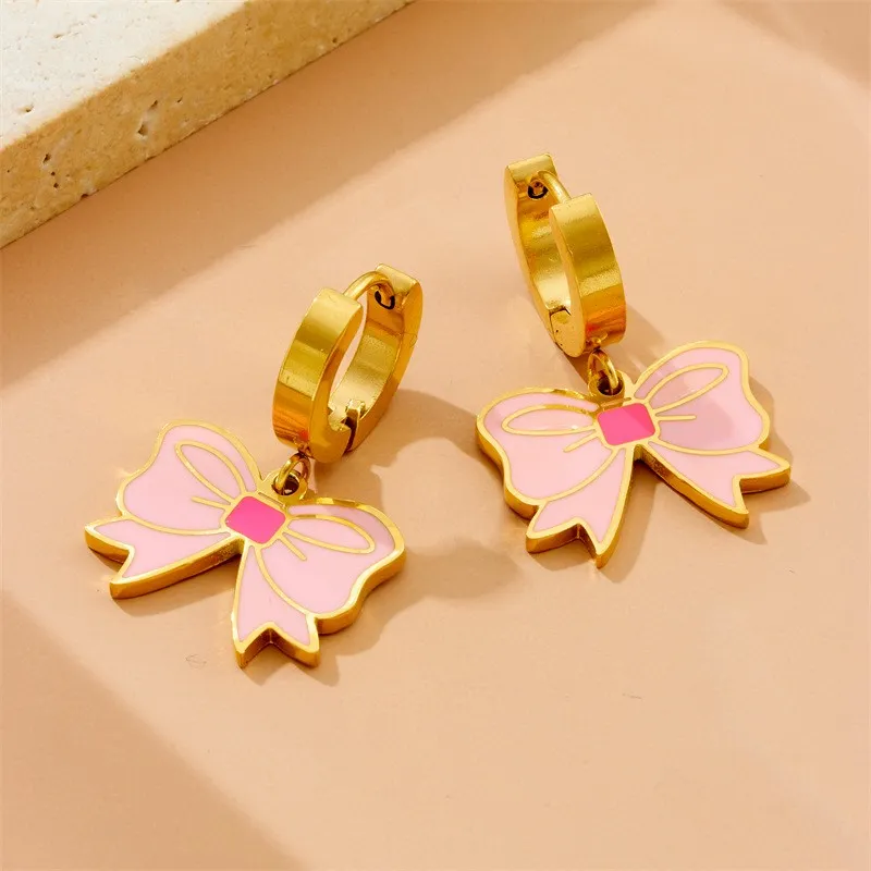 Light Pink Dangle Bow Earrings - NEWME