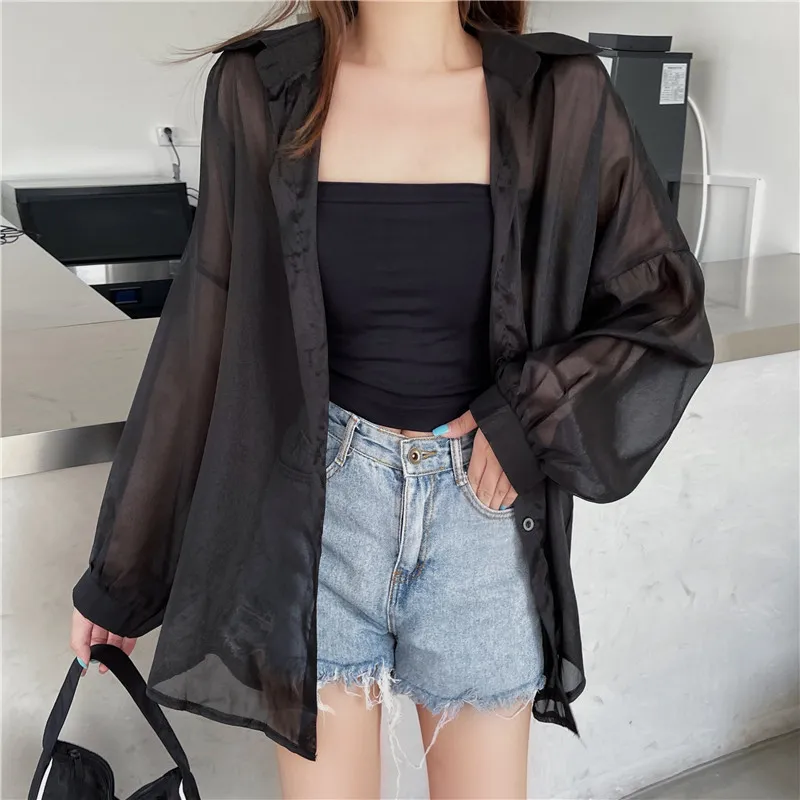Sheer Black Oversized Shirt - NEWME