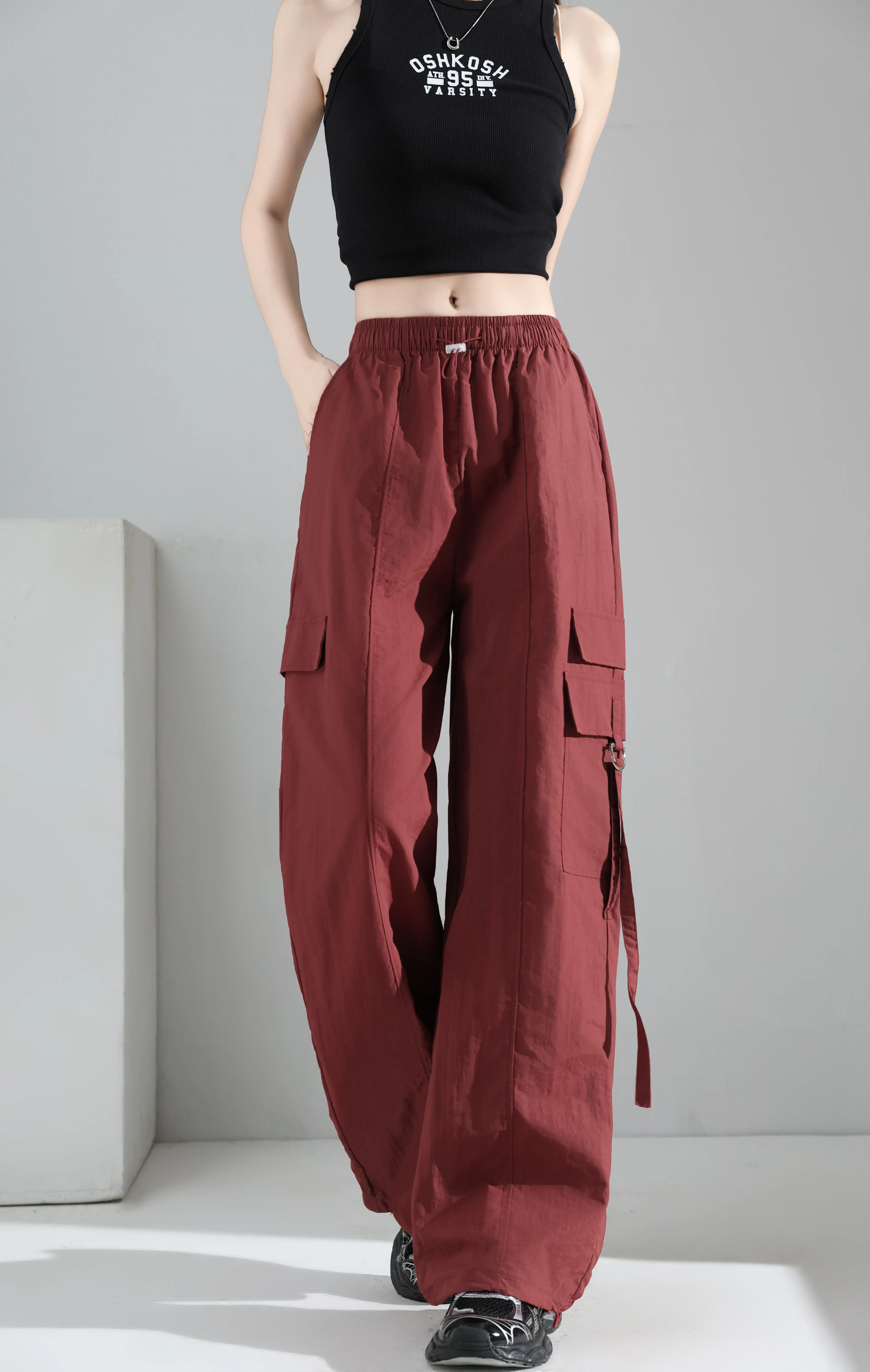 Maroon Solid Mid Rise Cargo Pants - NEWME