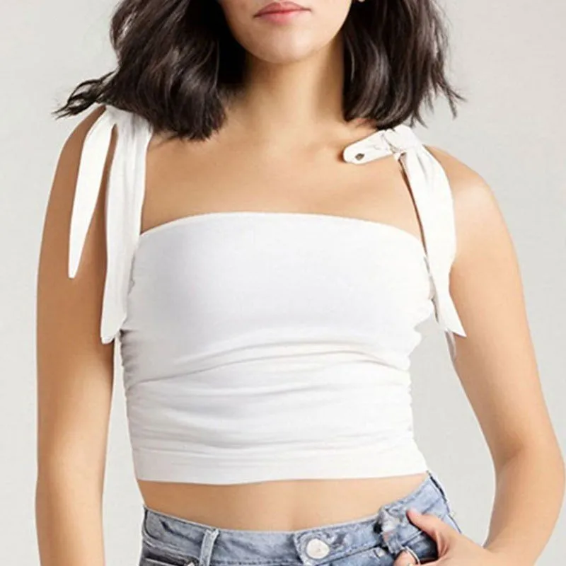 White Square Neck Tieup Crop Top - NEWME