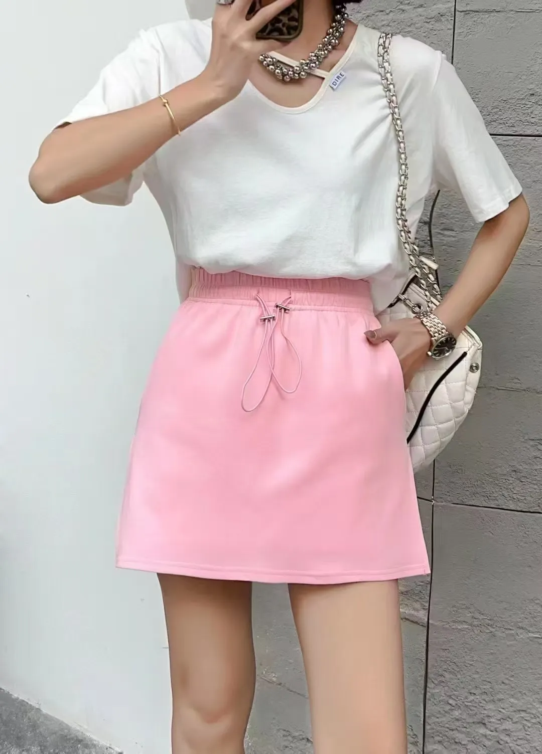 Pink Solid High Rise Mini Skort - NEWME