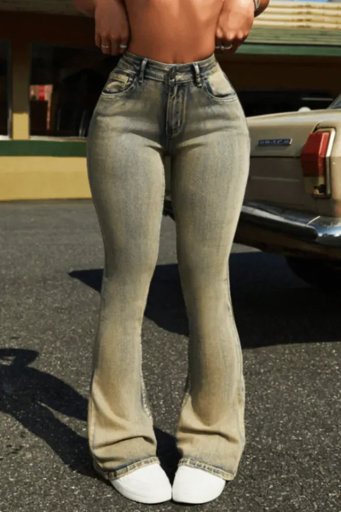 Beige High Rise Bootcut Jeans - NEWME