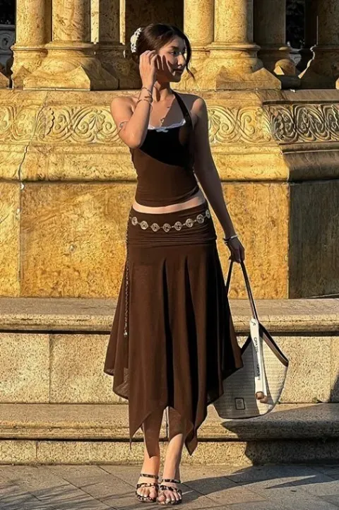 Ruched Halter Crop Top Coord Set - NEWME