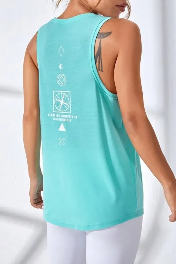 Blue Graphic Crew Neck Sports Top - NEWME