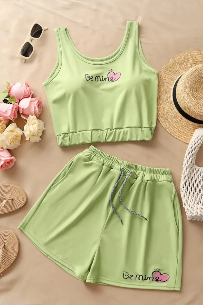 Light Green Graphic Crop Coord Set - NEWME