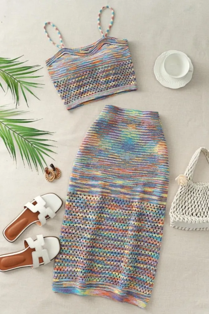Multi Color Abstract Crochet Coord Set - NEWME