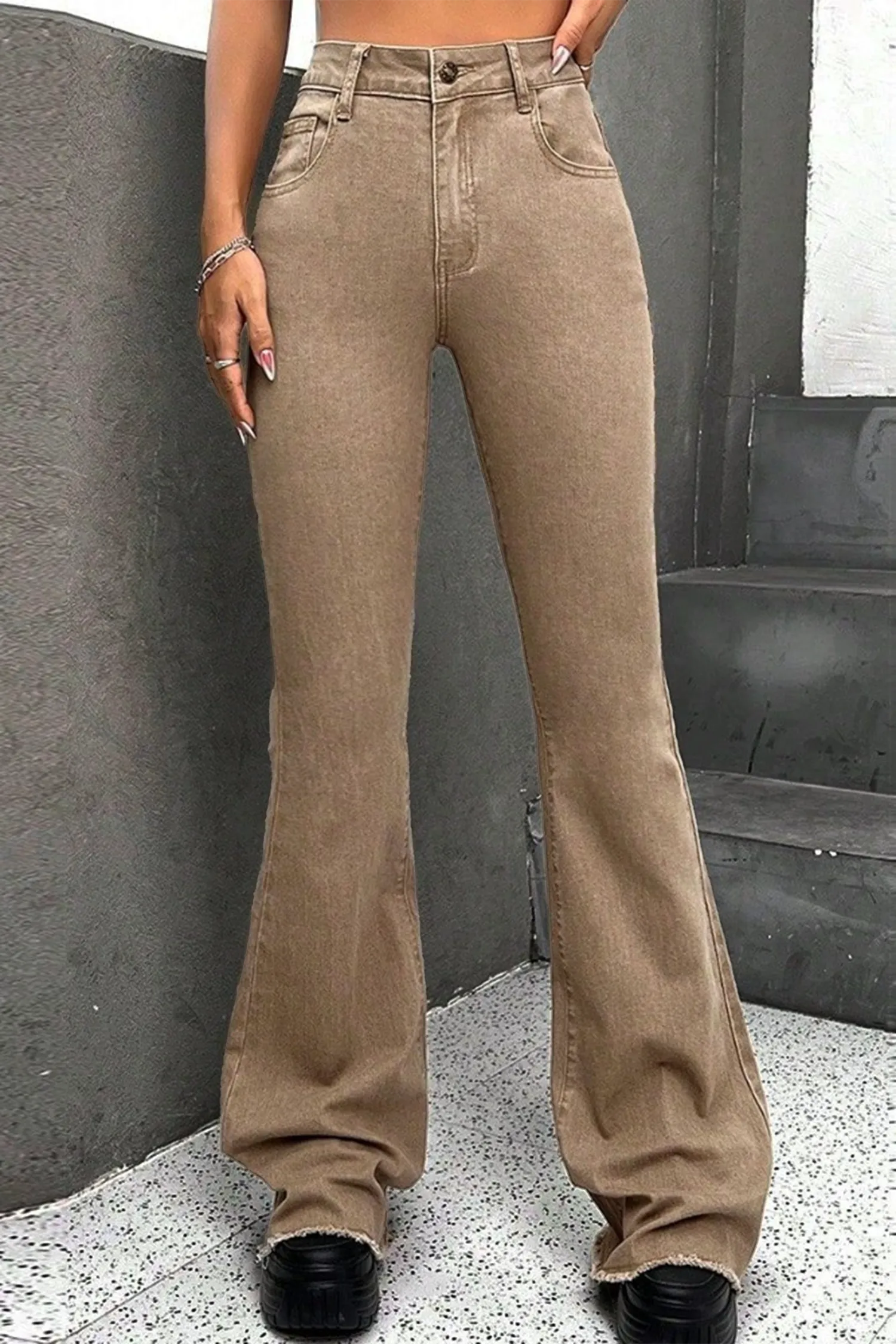 Khaki Mid Rise Bootcut Jeans - NEWME