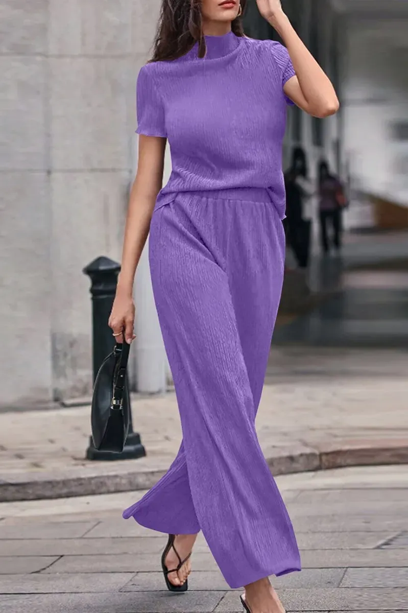 Purple Solid High Neck Coord Set - NEWME