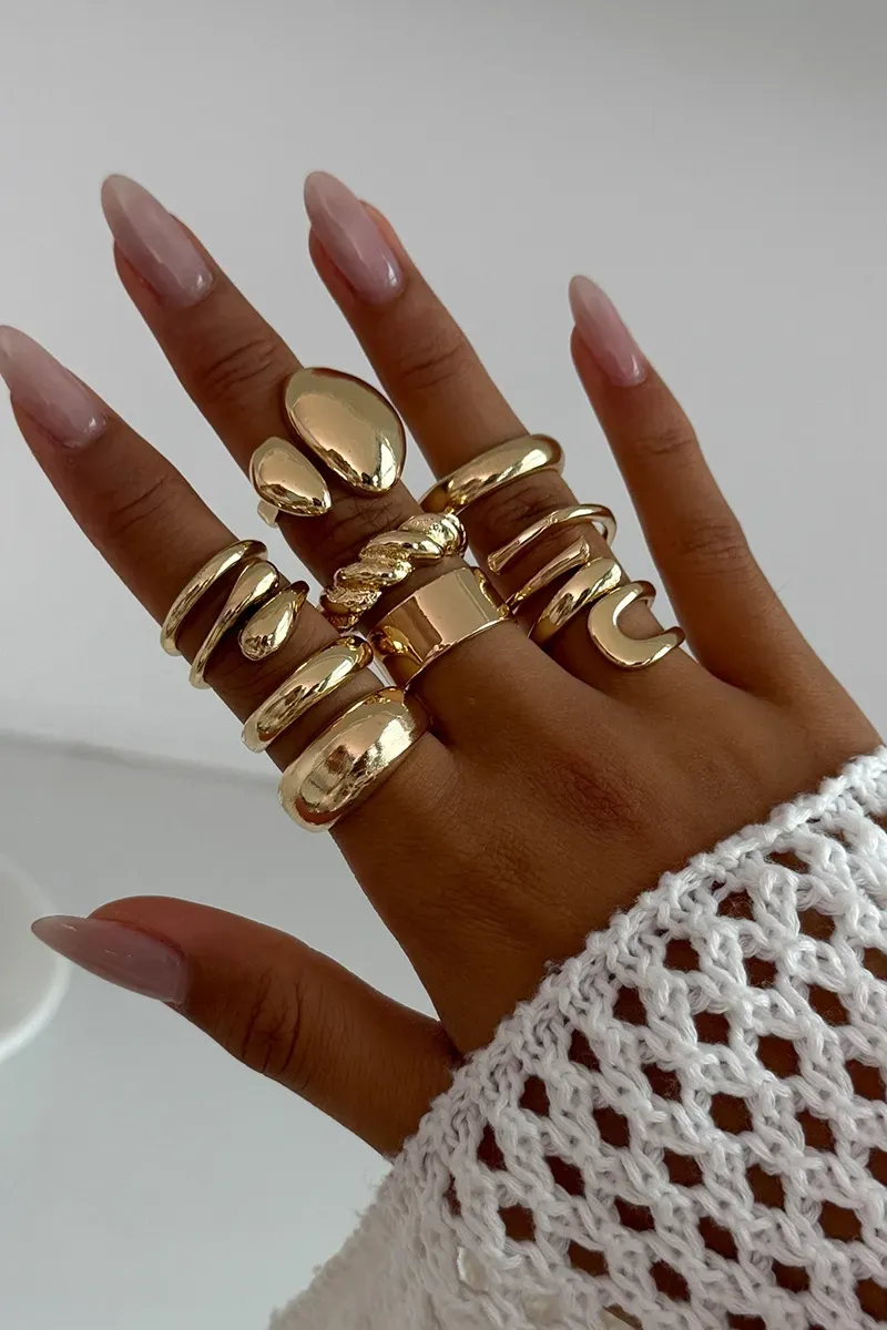 Golden Set Of Statement Imitation Ring - NEWME