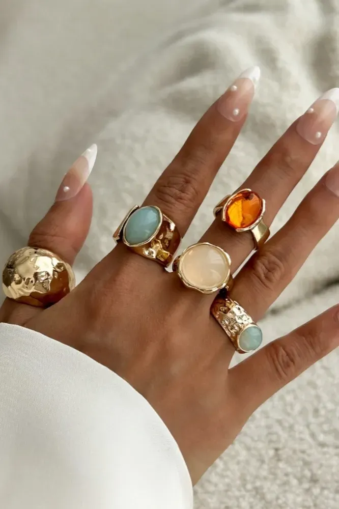 Emerald Gold Set Of Statement Imitation Rings - NEWME