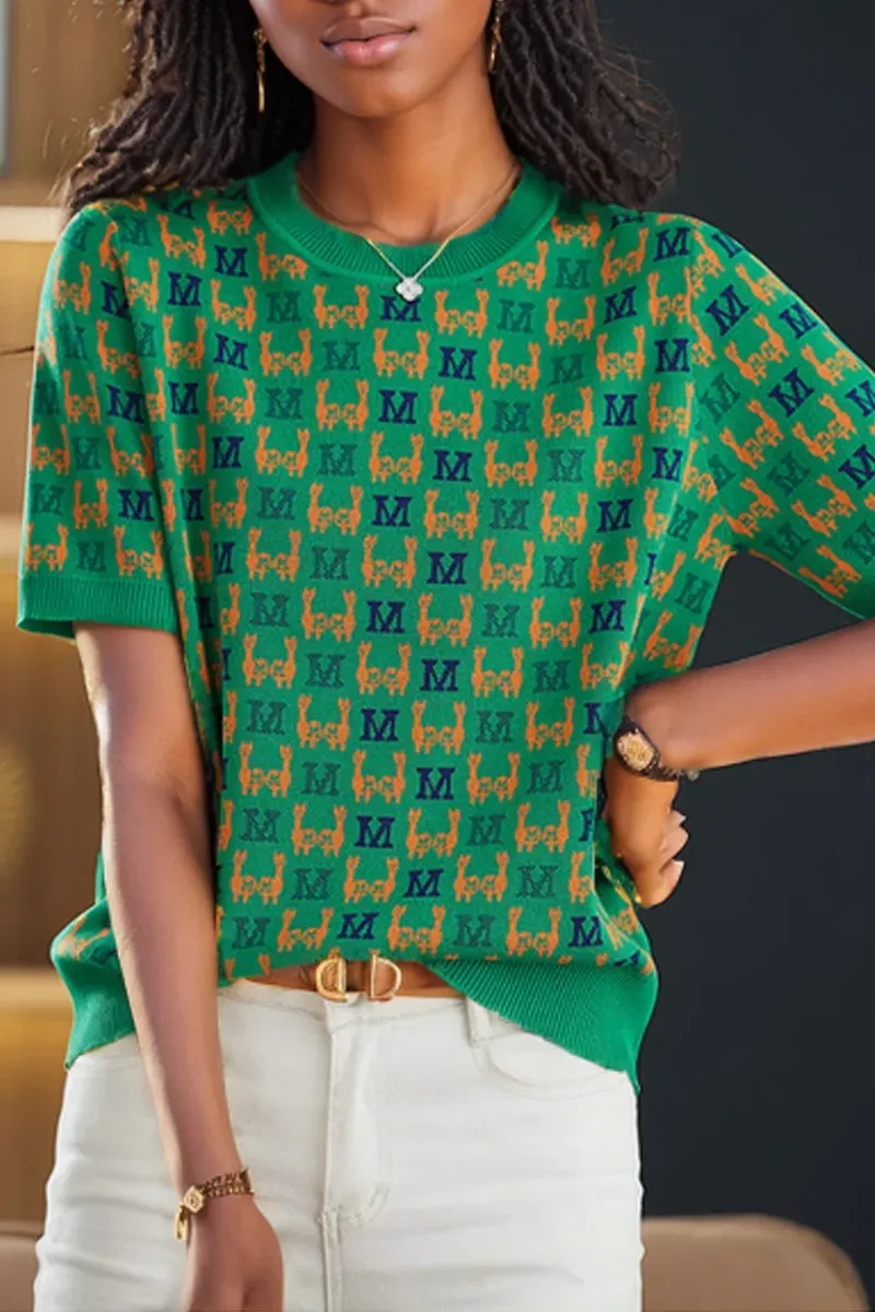 Monogram Green Crew Neck Sweater - NEWME