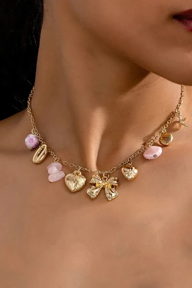 Imitation Multicolor Statement Charm Necklace - NEWME