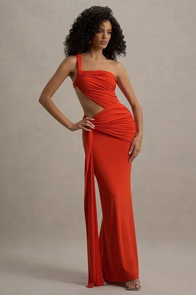 Orange Draped Cutout Maxi Dress - NEWME