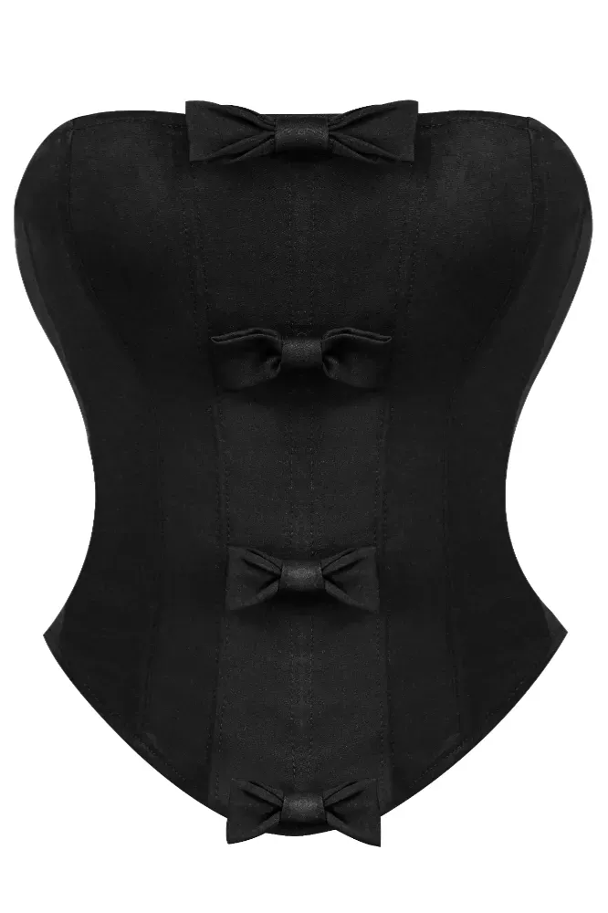 Black Solid Tube Neck Corset Top - NEWME