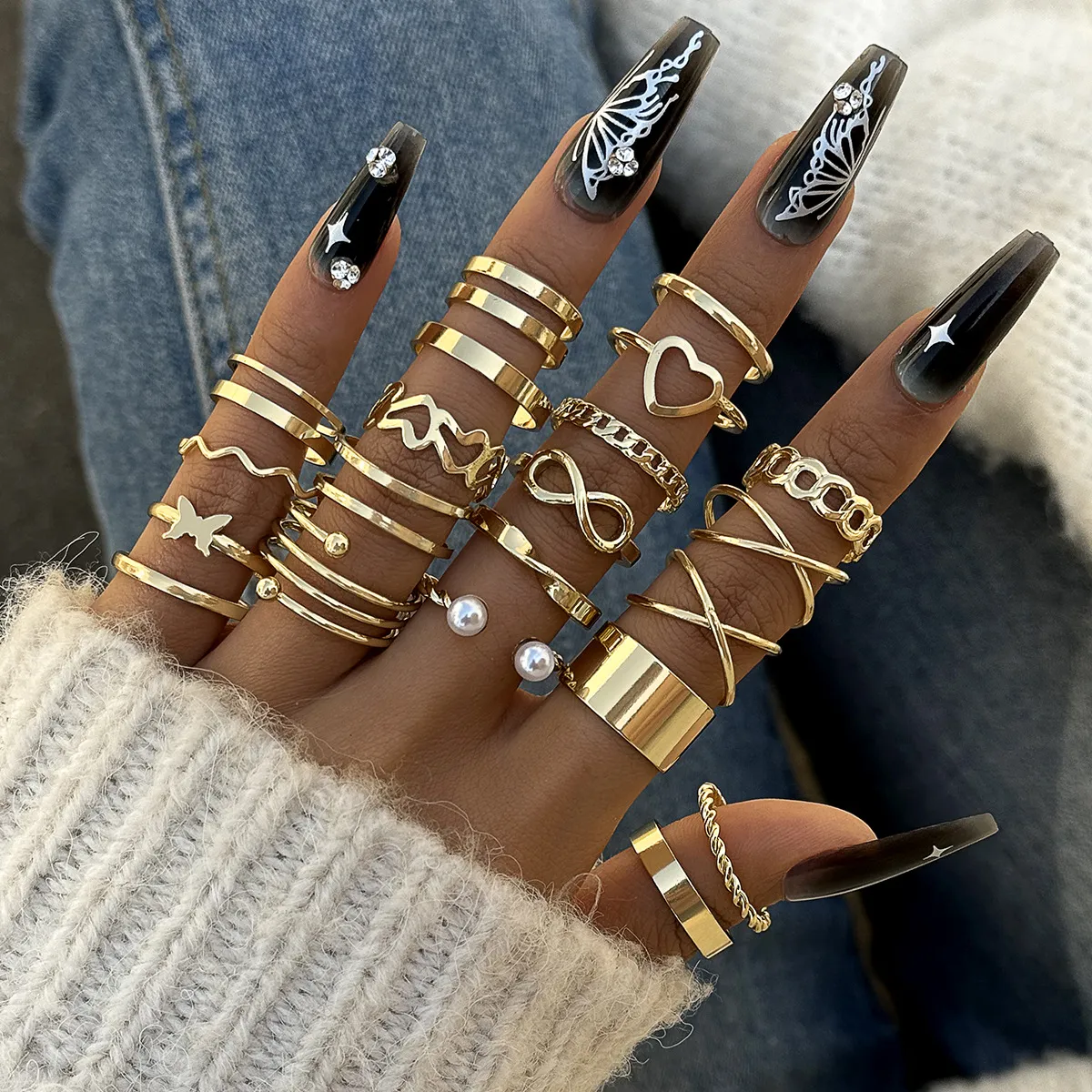 Gold Imitation Assorted Ring Set - NEWME