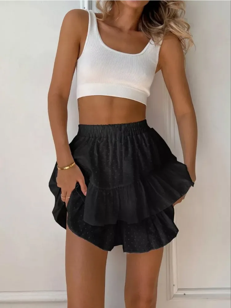 Black Ruffled Tiered Mini Skort - NEWME