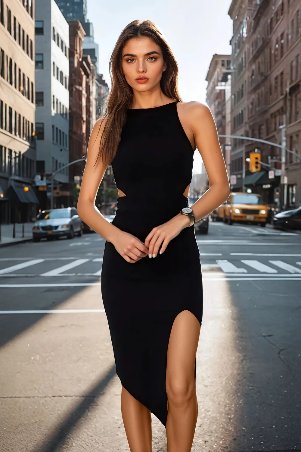 Solid Bodycon Slit Dress - NEWME