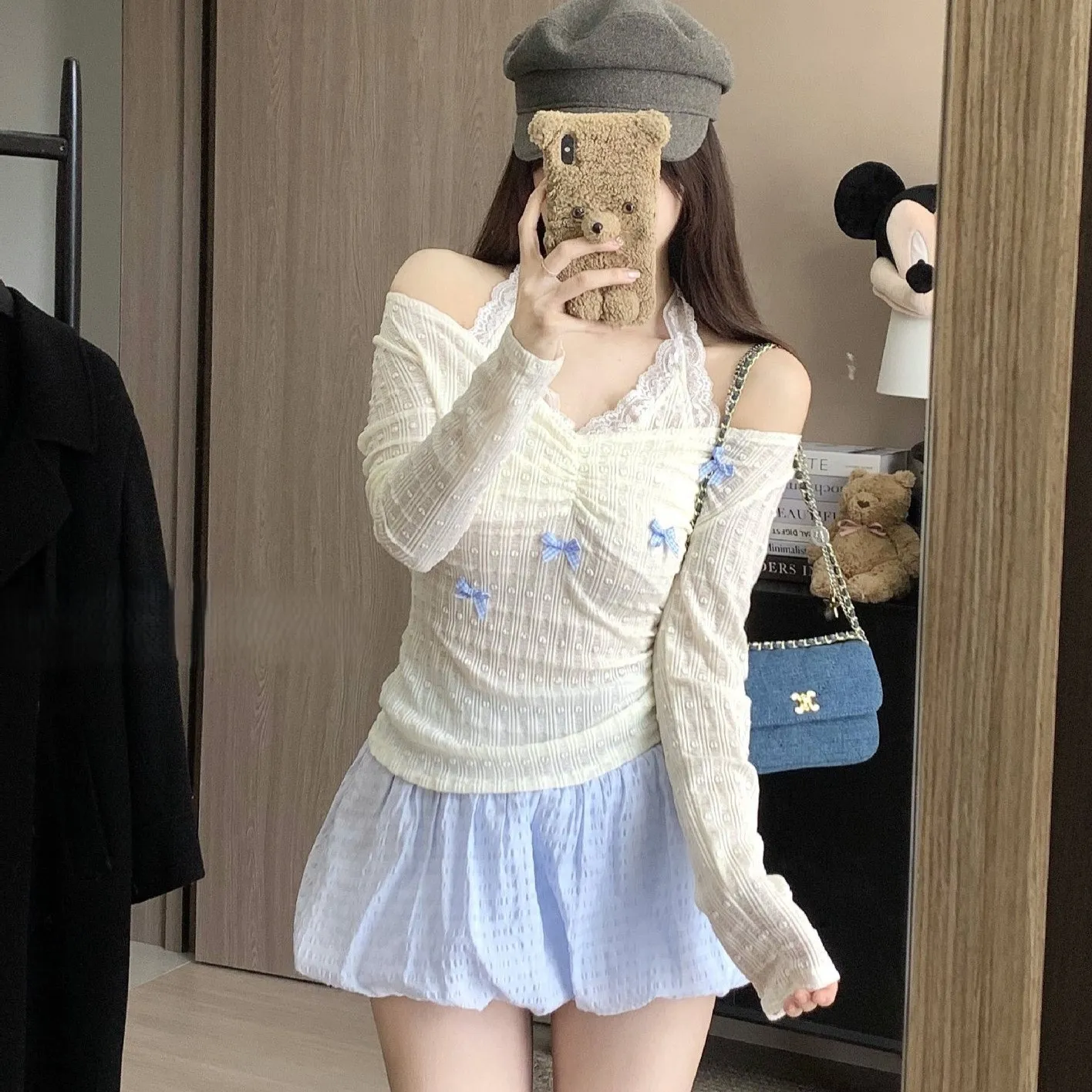 Cream Lace Insert Halter Neck Top - NEWME